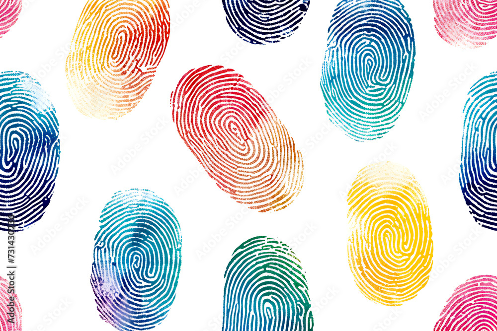 Colorful Fingerprint Array on White Background. A collection of ...