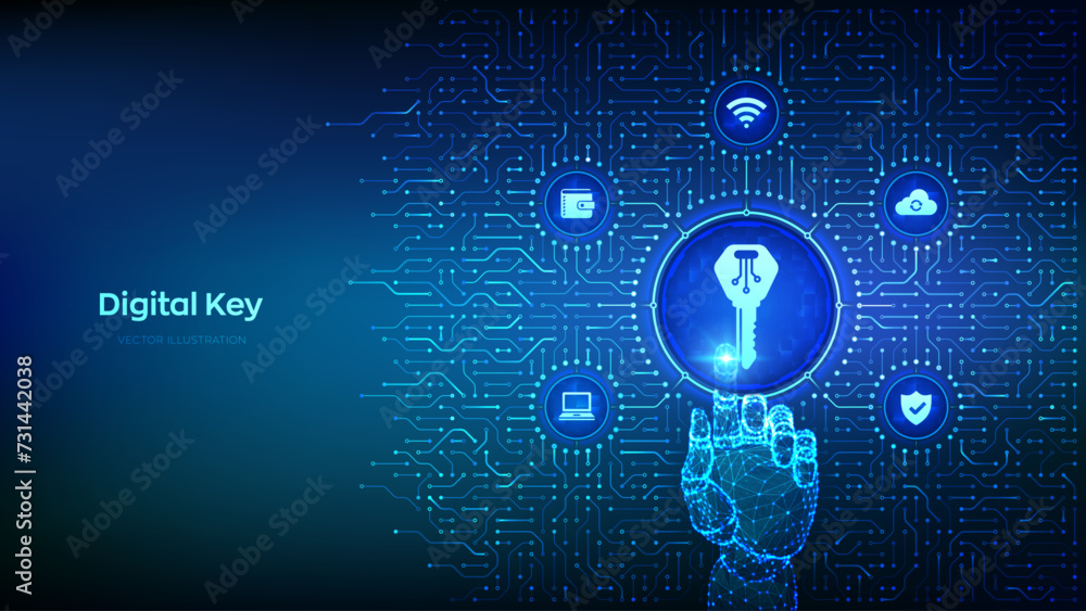 Digital key. Electronic key. Personal Data protection. Cyber security ...
