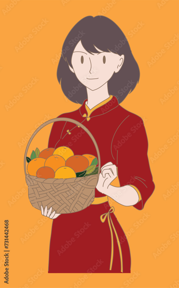 Happy young woman wearing traditional cheongsam, qipao dress and ...