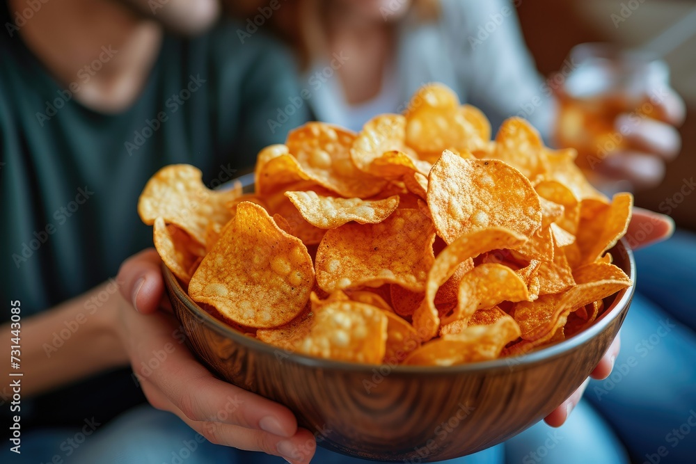 Chips and Chatter: Friends Bonding Over a Shared Snack Stock Photo ...