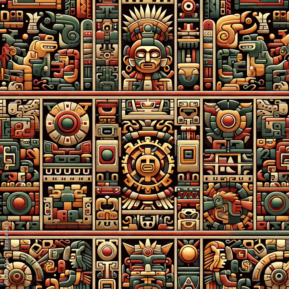ancient maya tribe seamless pattern tribal art tapestry design stone ...