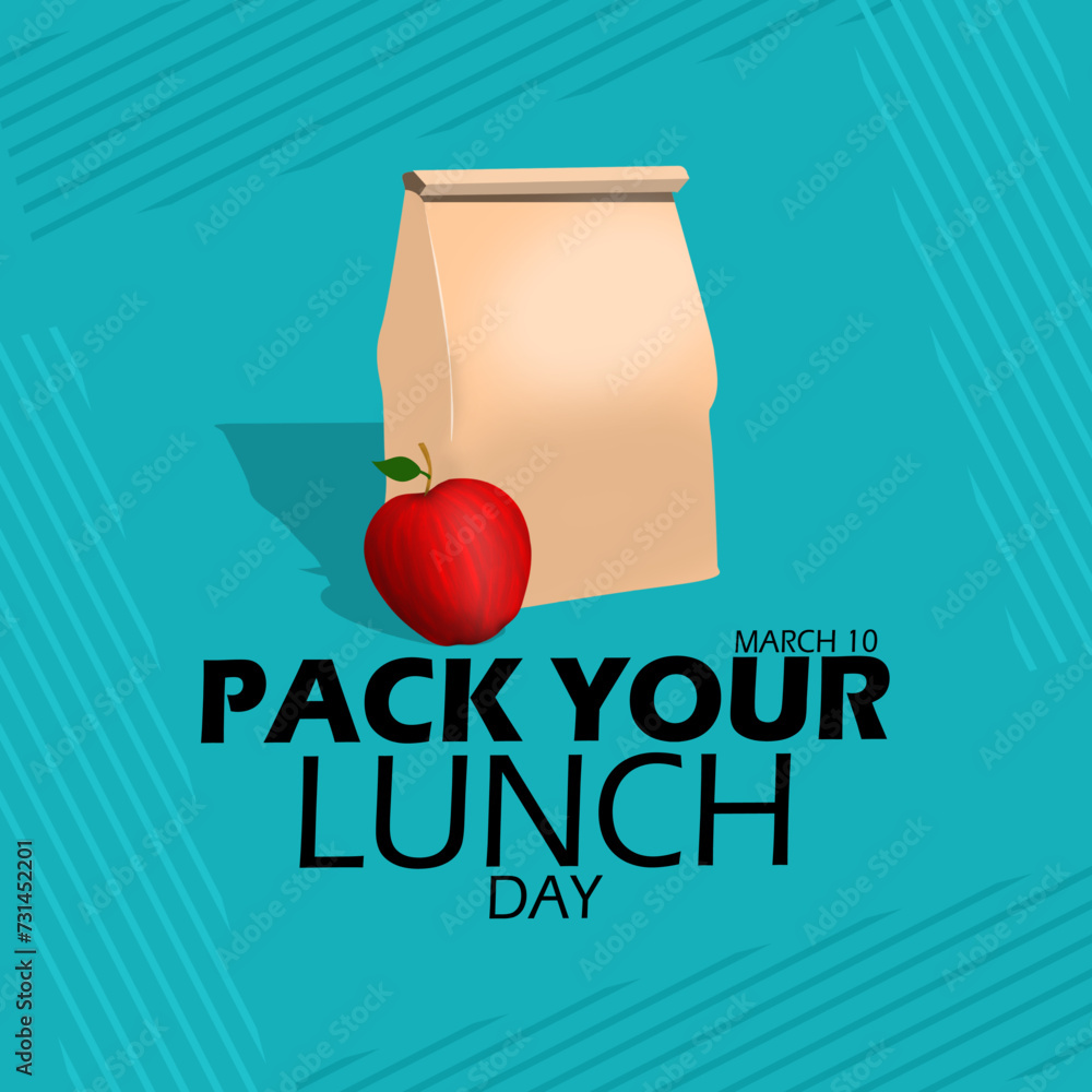 National Pack Your Lunch Day event banner. A red apple with a brown ...