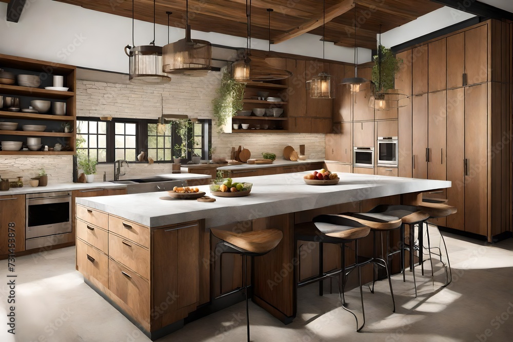 A kitchen featuring a mix of textures, combining stone countertops ...