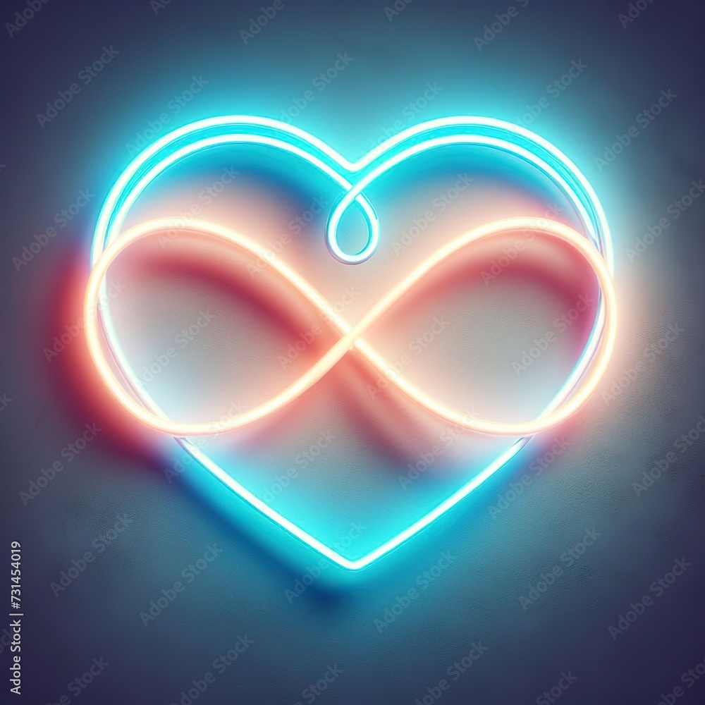 Stylized infinity and heart symbols created from pink and blue bright ...