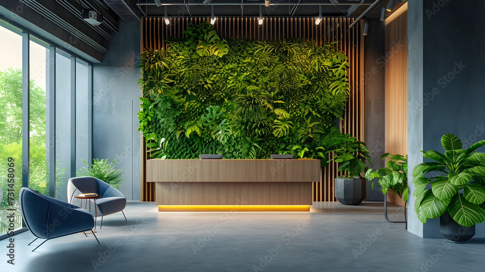 Modern Office Lobby with Lush Vertical Garden. A sophisticated office ...