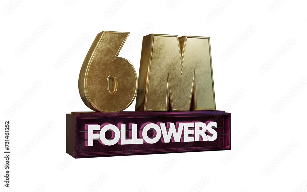Golden 6m or six Million banner isolated on background, realistic 3d ...
