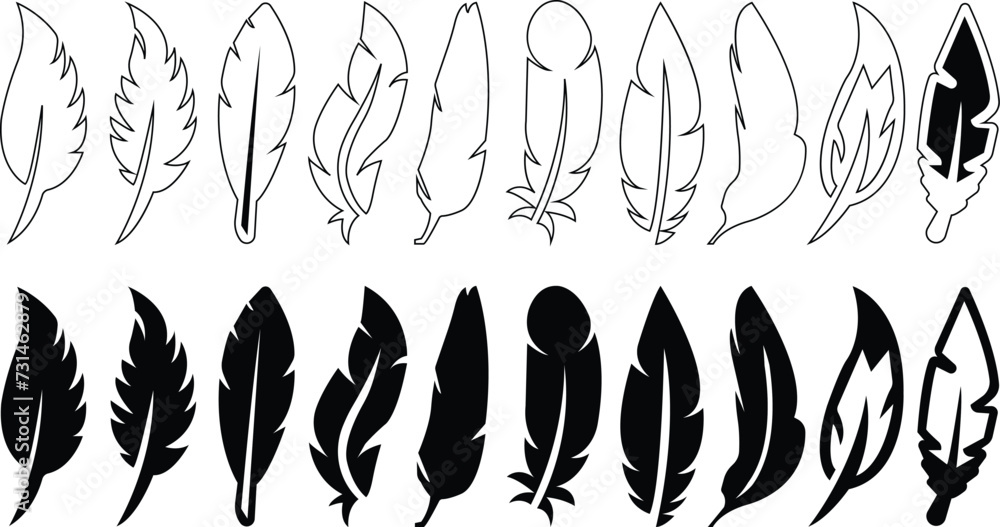 Flat Feather icons Set. Vectors illustration for graphic and web ...