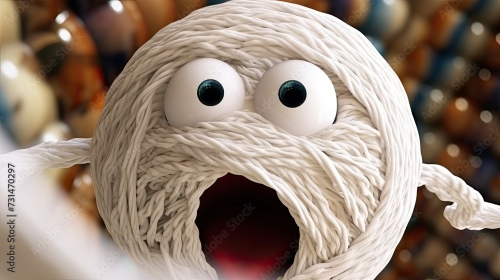 A fluffy ball-shaped surprised purple colored monster screams and waves ...