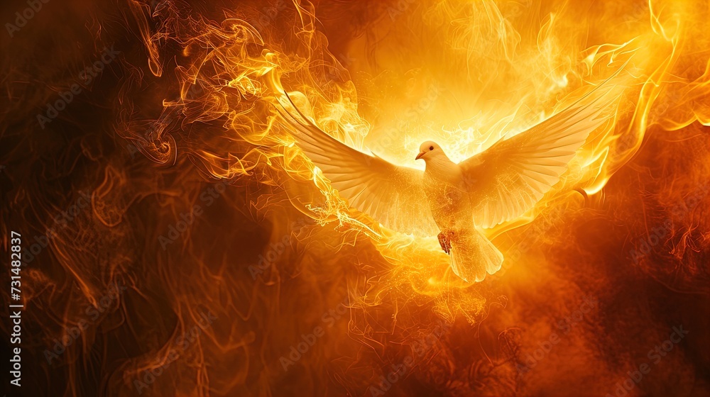 Embrace Divine Fire! Winged Dove in Flames Symbolizes the Holy Spirit ...