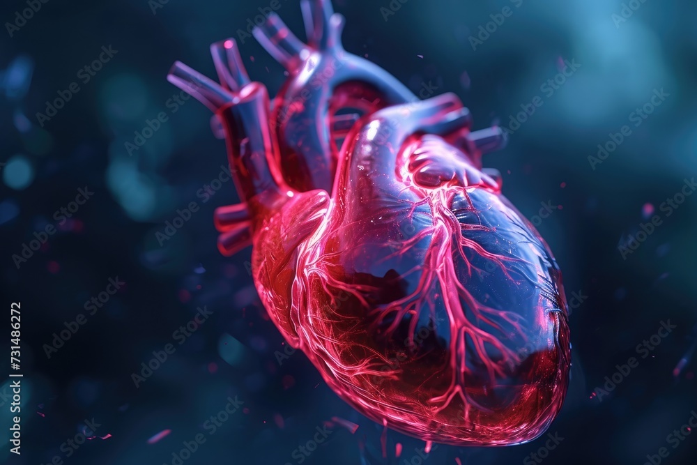 A close-up photo showcasing the intricate structure of a human heart ...