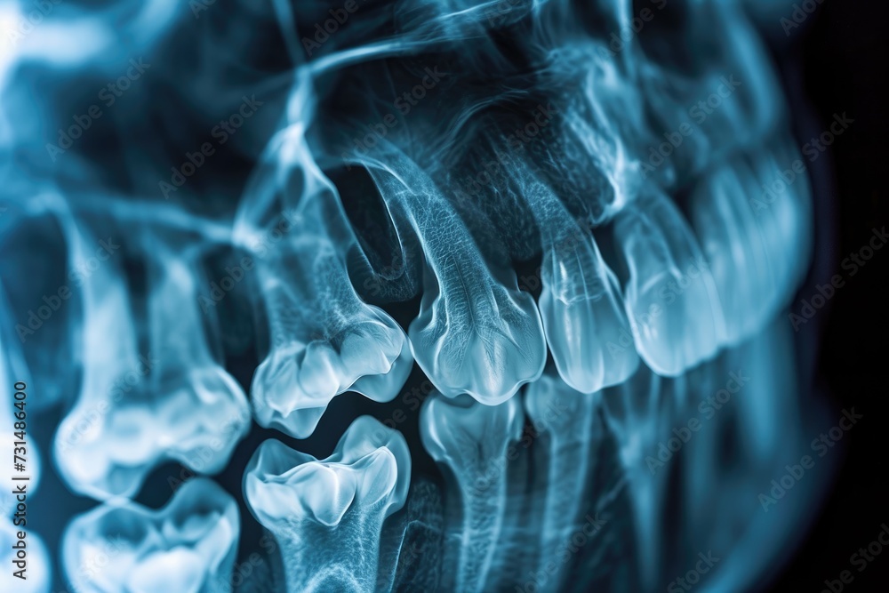 This blue x-ray image provides a clear and detailed view of a tooth ...