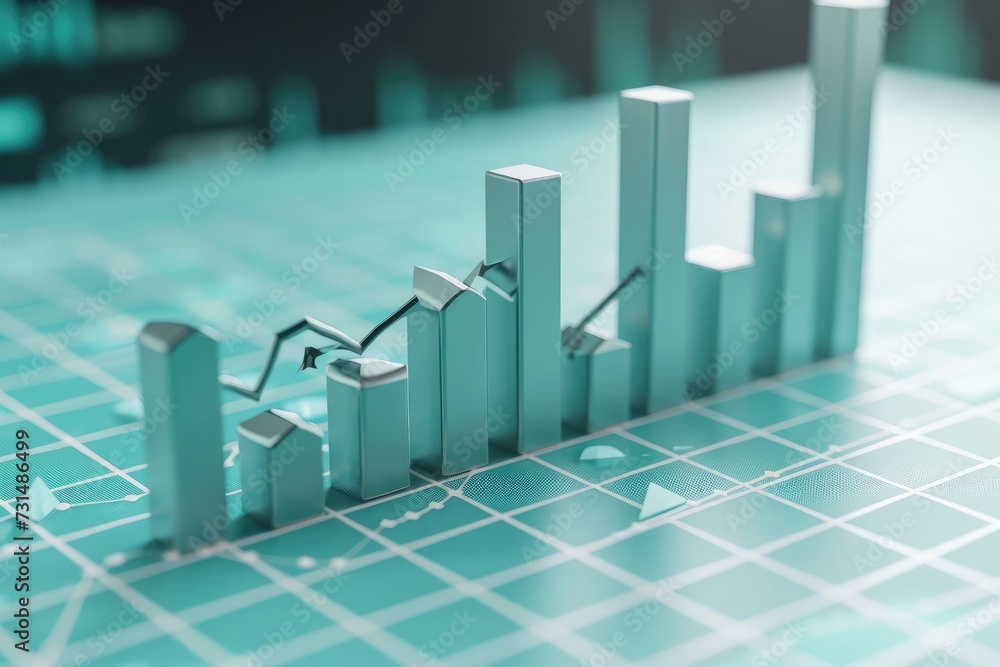 A bar chart displayed on a table, representing data in a visual format ...