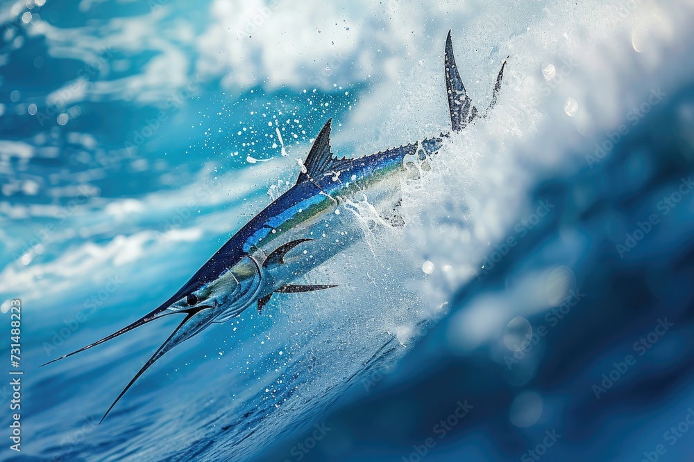 Blue Marlin Fish Leaping Out of Water, Captivating Ocean Moment in a ...