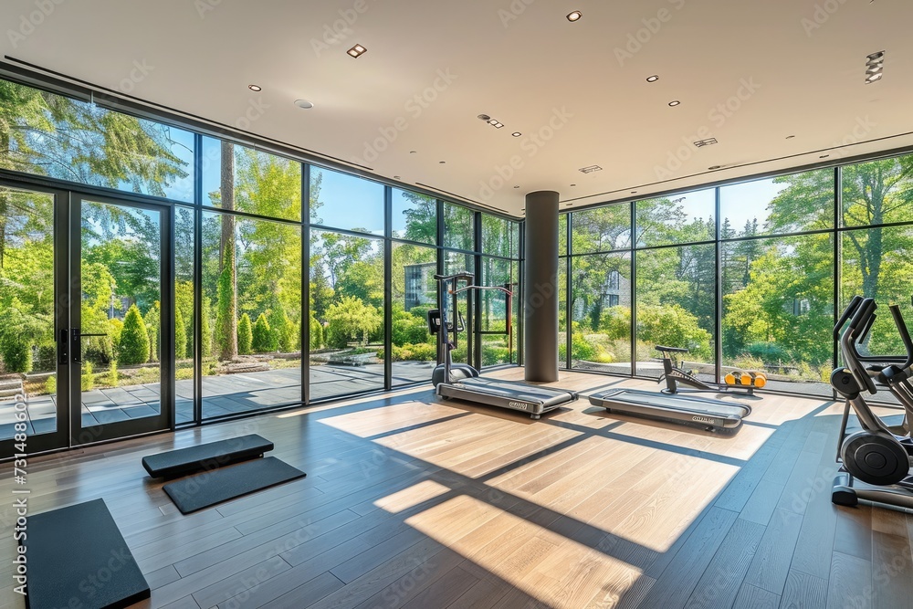 A photo showcasing a well-equipped gym with a wide range of exercise ...