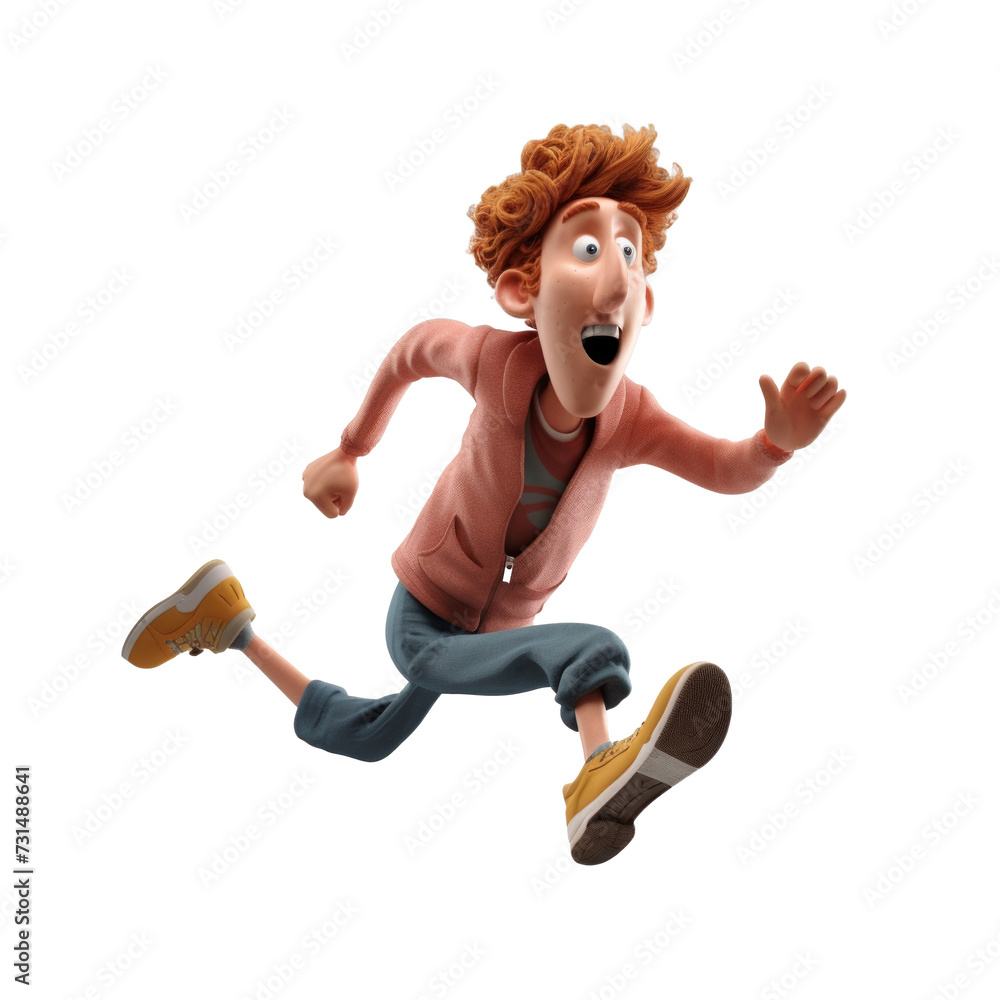 The 3D animation character depicts a young man running swiftly ...