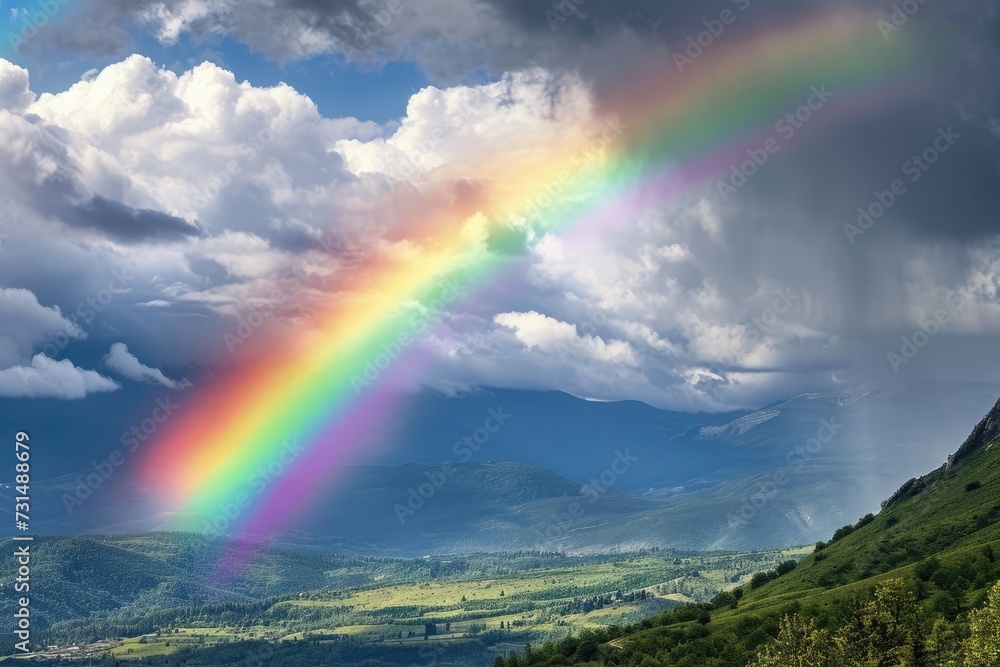 Witness the awe-inspiring sight of a vibrant rainbow arching across the ...