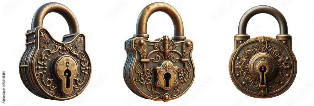 Set of Antique Old Padlocks on Transparent Background PNG Clipart for ...