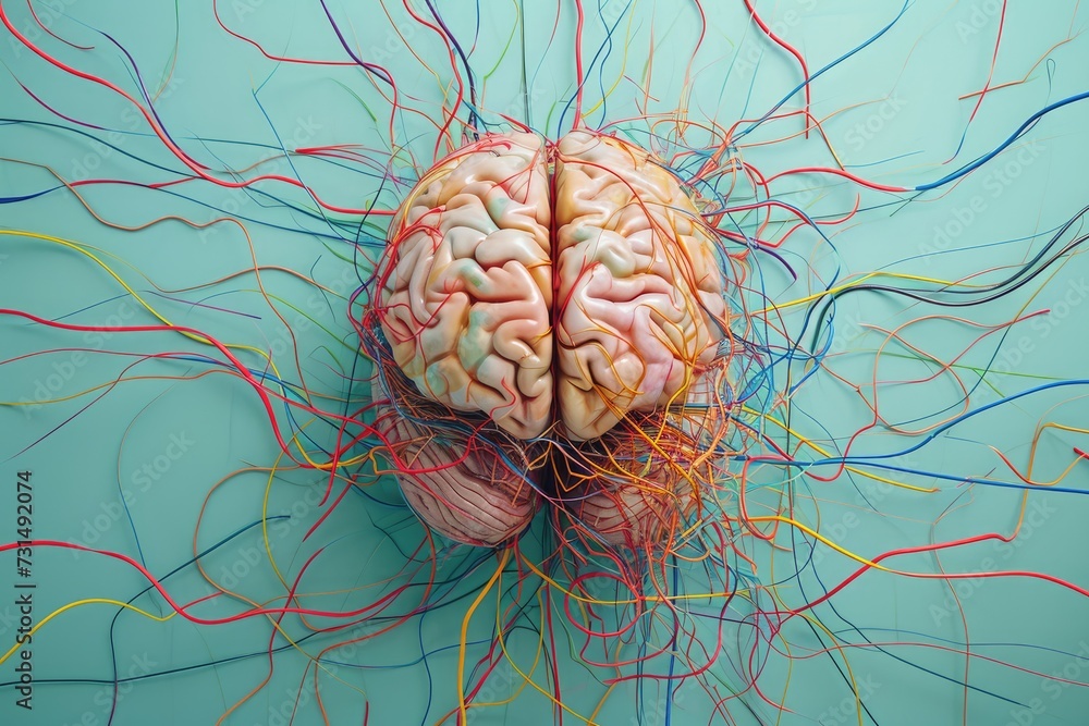 Human Brain With Wires, Illustration of Neural Connections and ...