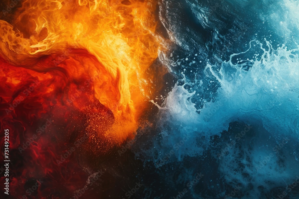 This close-up photo captures the striking combination of fire and water ...