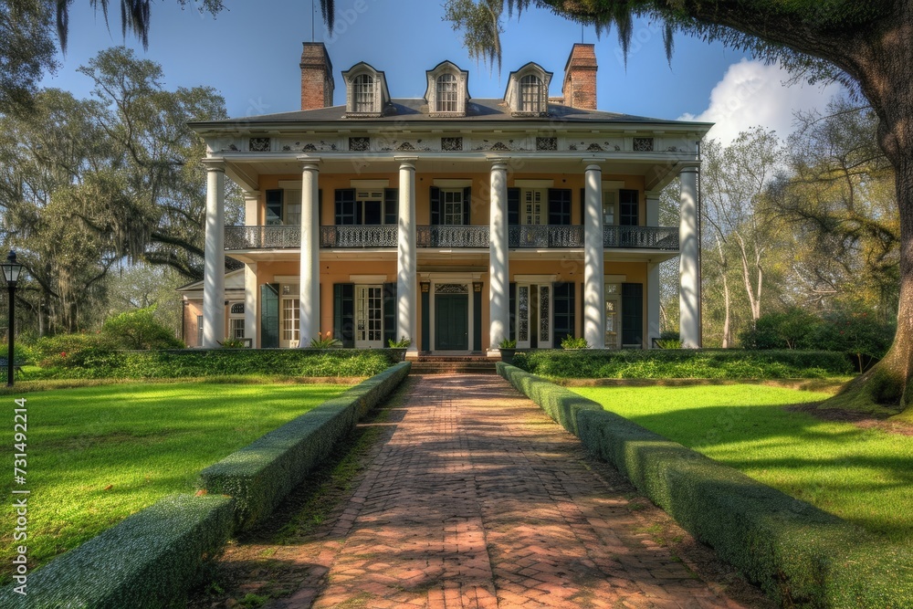 A majestic and imposing large house featuring a row of impressive ...