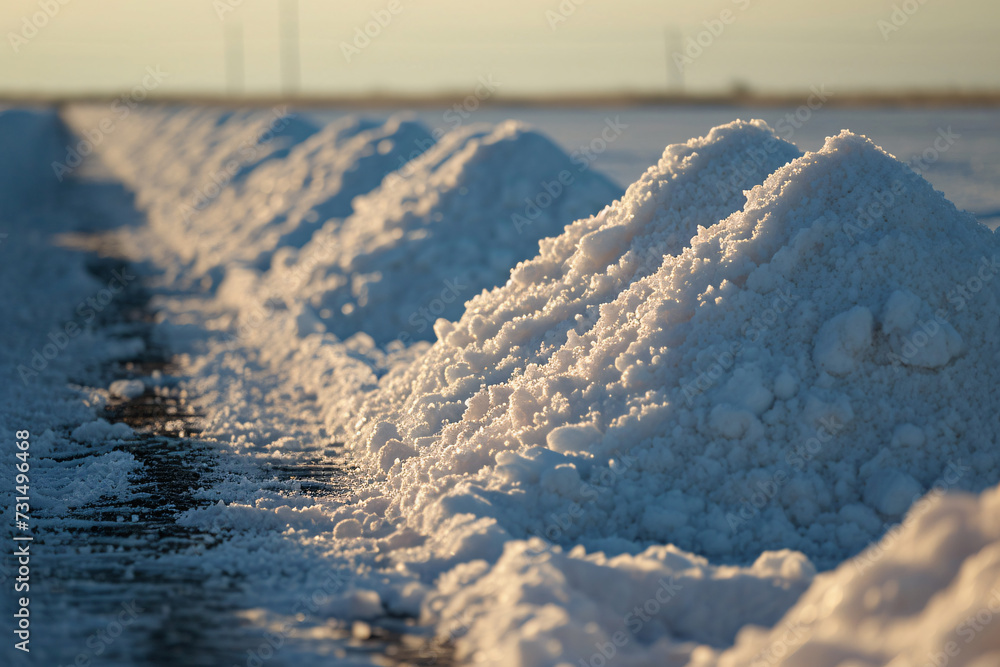 Sea salt farm. Pile of white salt. Raw material of salt industrial ...