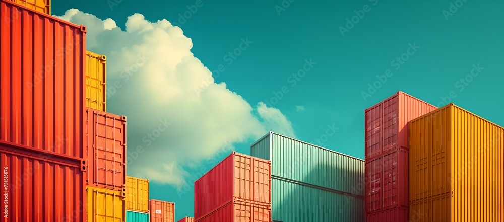 Colorful shipping containers stacked under a clear sky. industrial ...