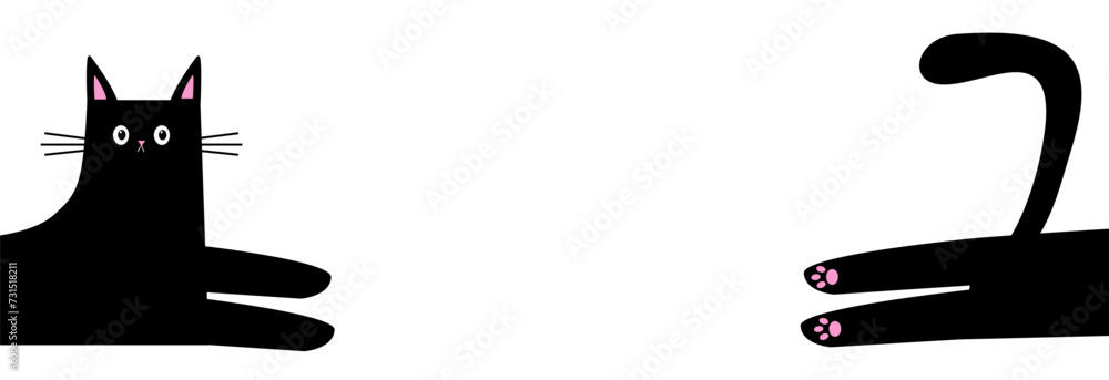 Lying cat. Half body. Cute kawaii chilling black kitten head face, paw ...