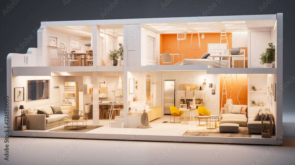 Interior design concept use of modular furniture, movable partitions ...