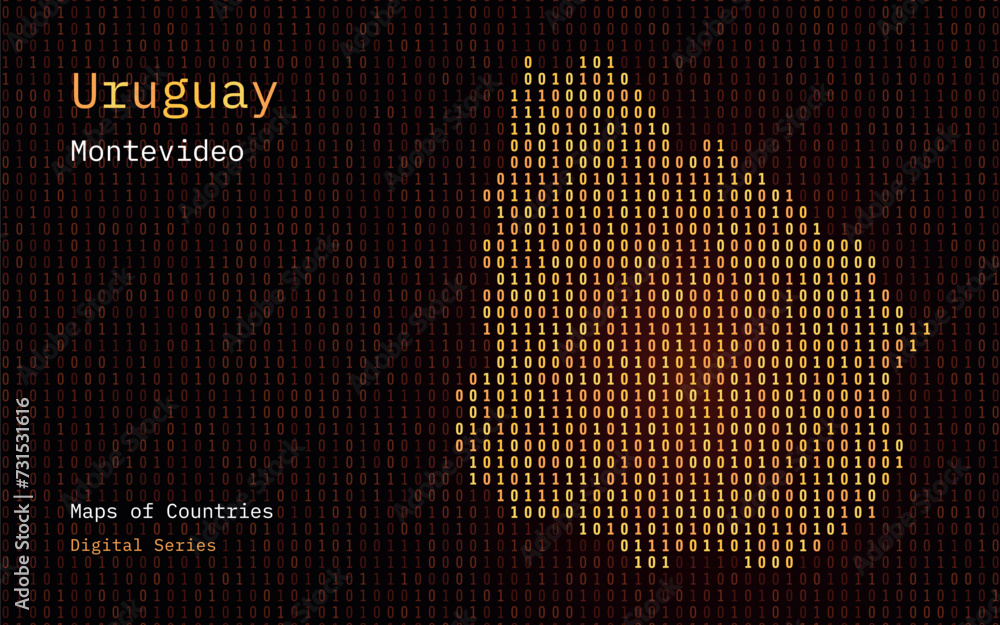 Uruguay Map Shown in Binary Code Pattern. Matrix numbers, zero, one ...
