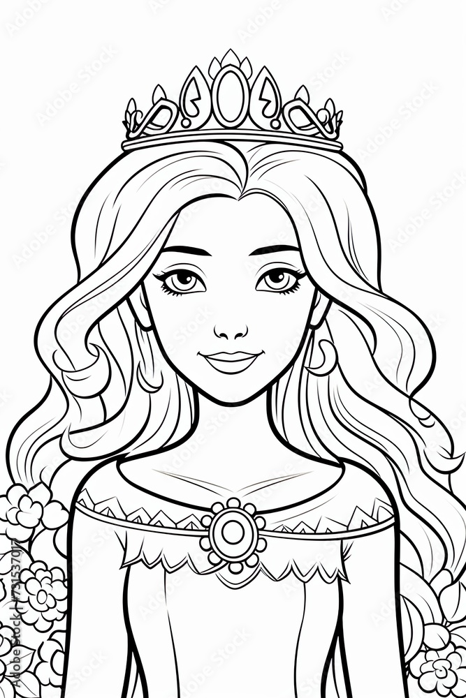 barbie princess coloring page art for kids Stock Illustration | Adobe Stock