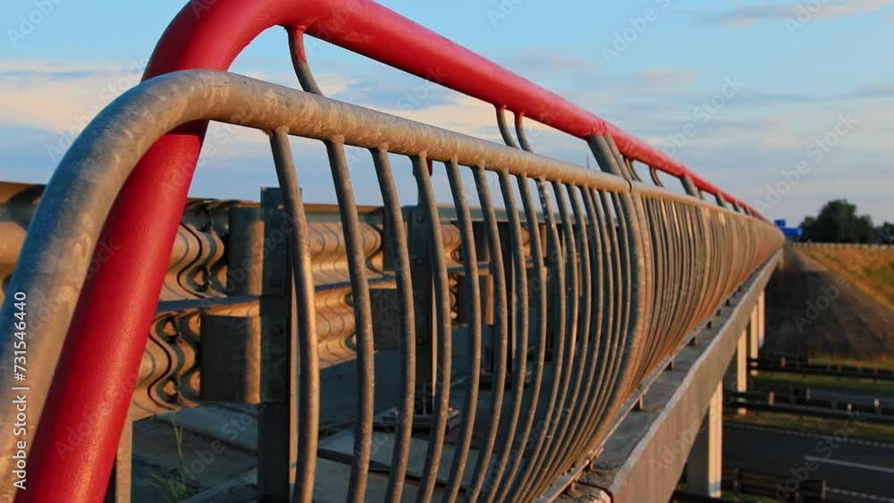 Guardrail safety wall parapet. Focus on railing handrails for ...