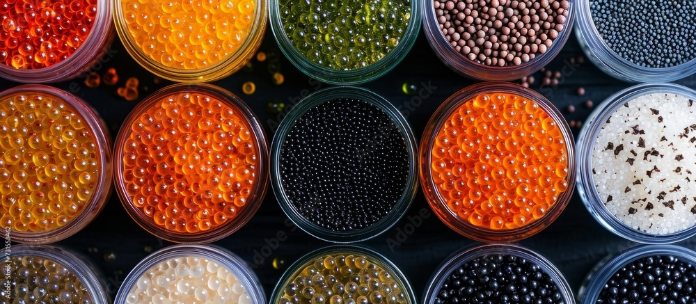 Caviar in plastic containers, seafood delicacies, healthy nutrition in ...