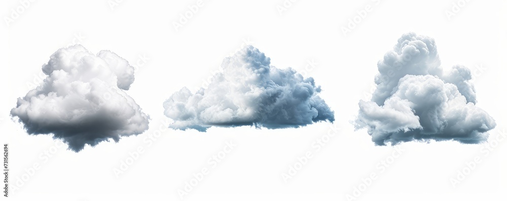 3d render. Collection of random shapes of abstract clouds. Cumulus ...