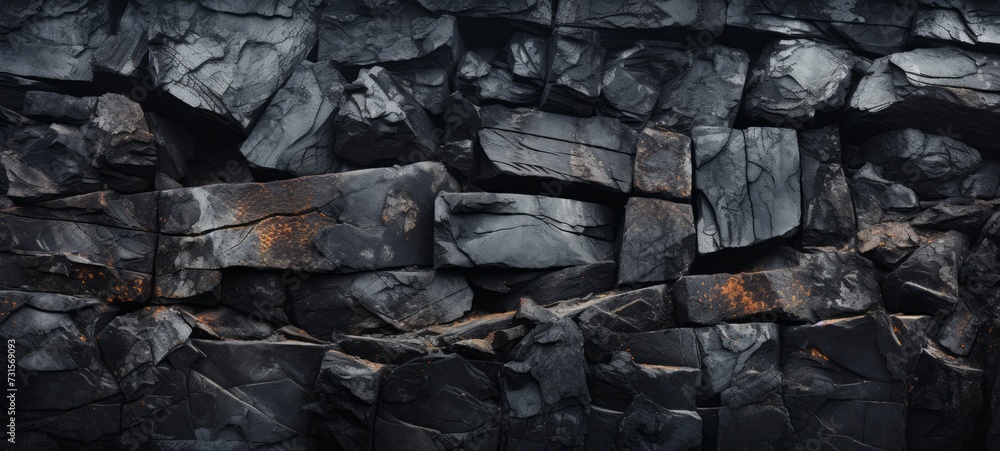 Crushed volcanic basalt bricks wall texture. Wall of Volcanic rock ...