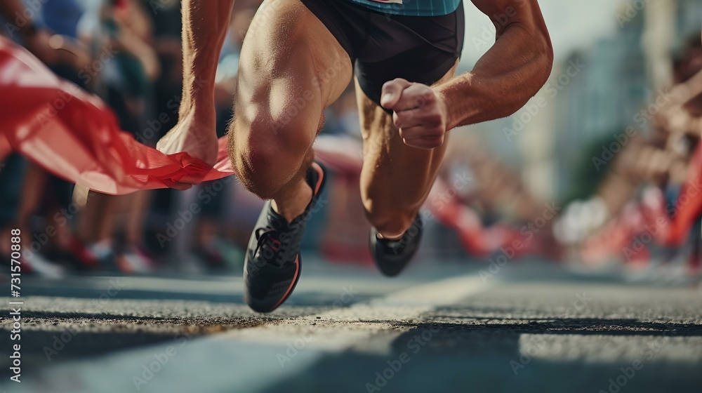 Runner crossing finish line in a race, victory and competition concept ...