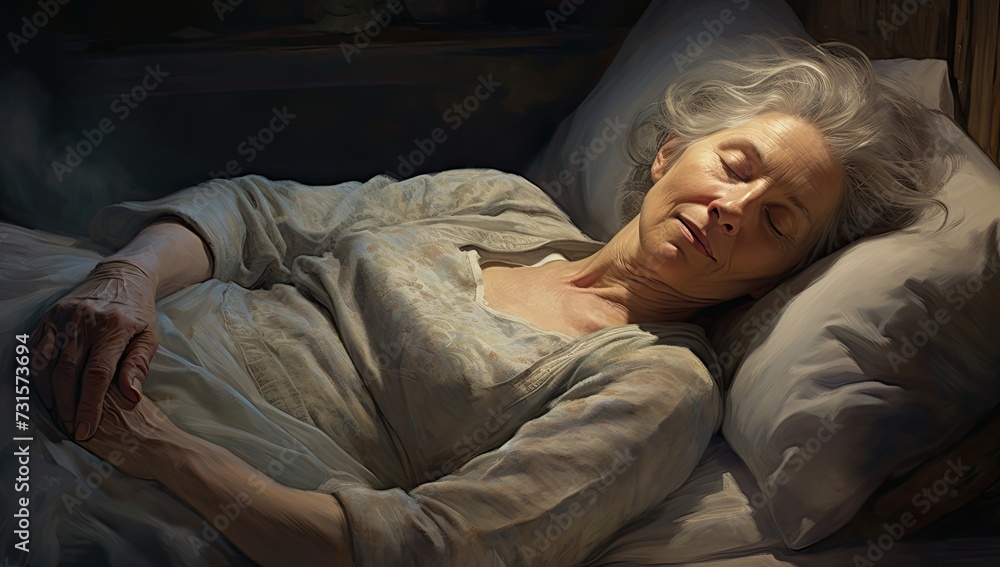 Serenity graces the scene as an older woman lies peacefully asleep in ...