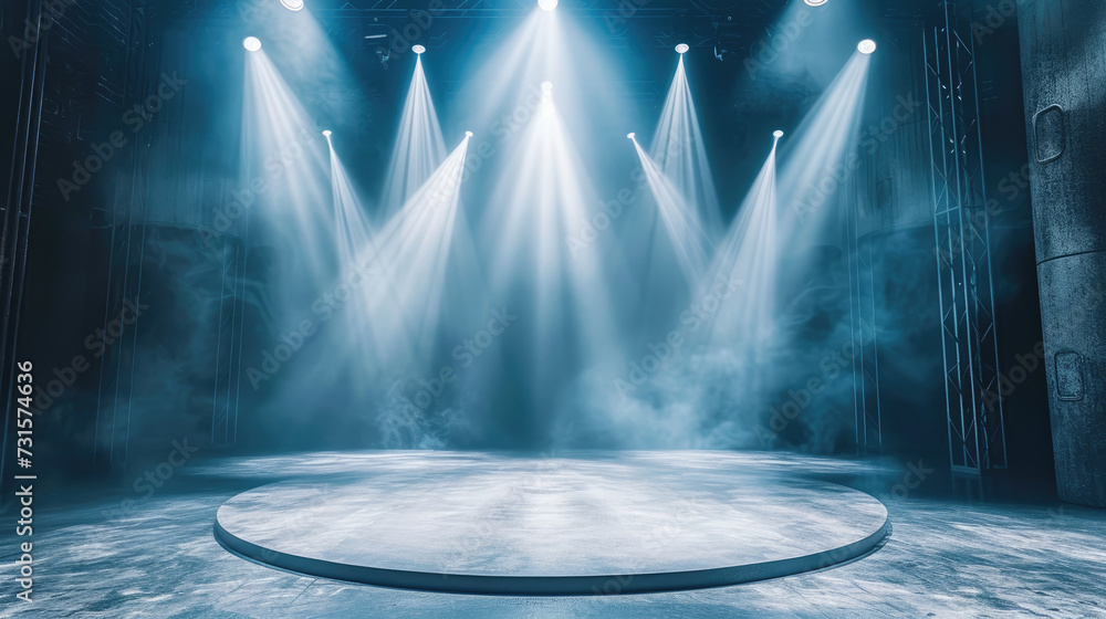 Free stage with lights and smoke, Empty stage with white spotlights ...