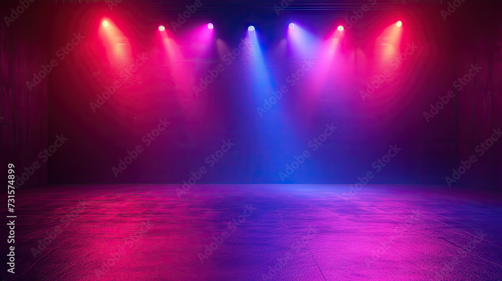 Free stage with lights and smoke, Empty stage with red and violet ...