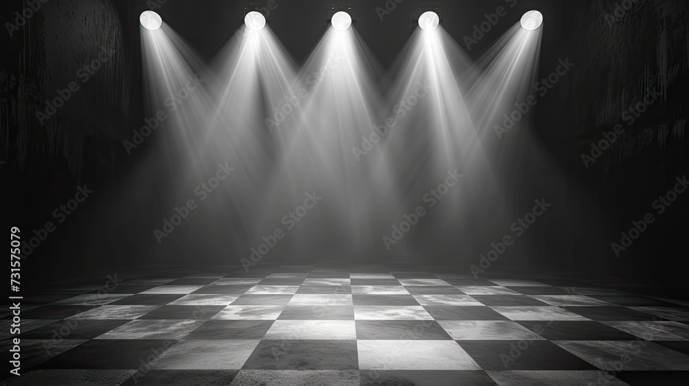 Free stage with lights and smoke, Empty stage with white spotlights ...