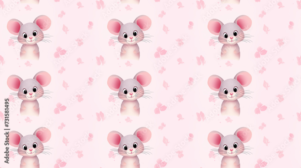 Seamless repeating background cute mouse vector illustration on light ...