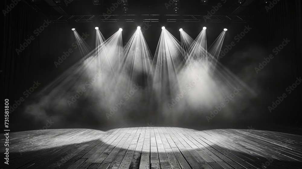Free stage with lights and smoke, Empty stage with white spotlights ...