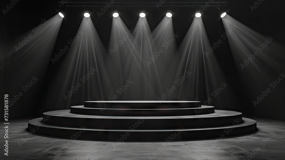 Free stage with lights and smoke, Empty stage with white spotlights ...