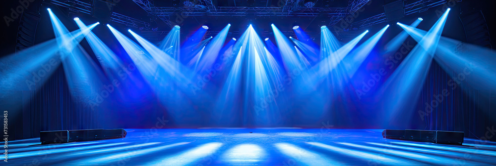 Free stage with lights and smoke, Empty stage with blue spotlights ...