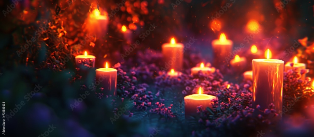 In the dark forest, a mesmerizing event takes place as a multitude of ...