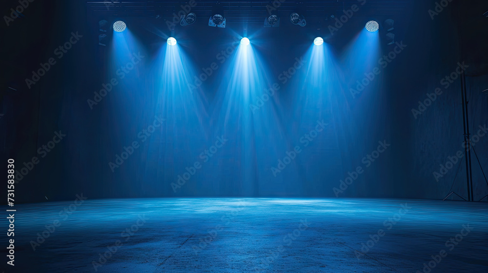 Free stage with lights and smoke, Empty stage with blue spotlights ...