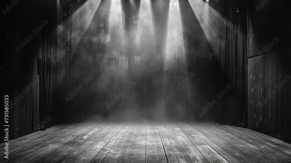 Free stage with lights and smoke, Empty stage with white spotlights ...