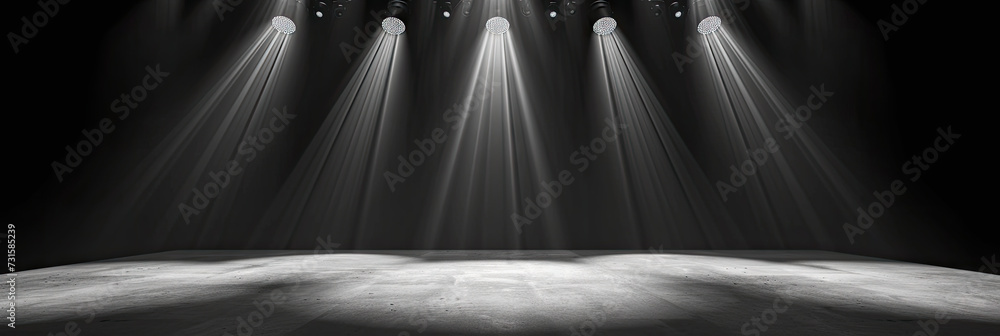 Free stage with lights and smoke, Empty stage with white spotlights ...