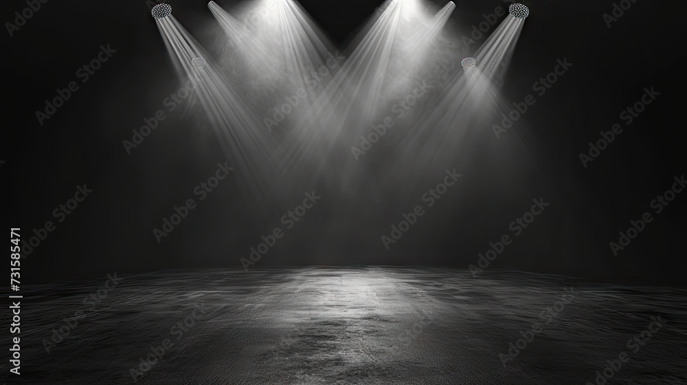 Free stage with lights and smoke, Empty stage with white spotlights ...