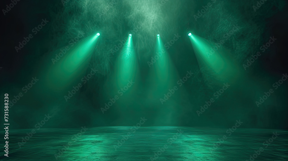Free stage with lights and smoke, Empty stage with green spotlights ...