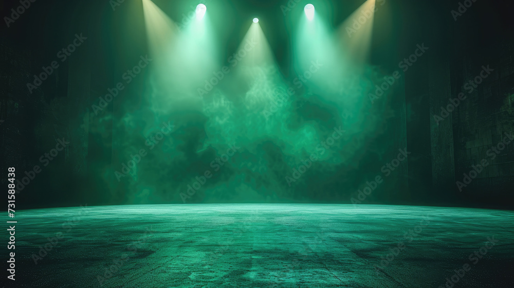 Free stage with lights and smoke, Empty stage with green spotlights ...
